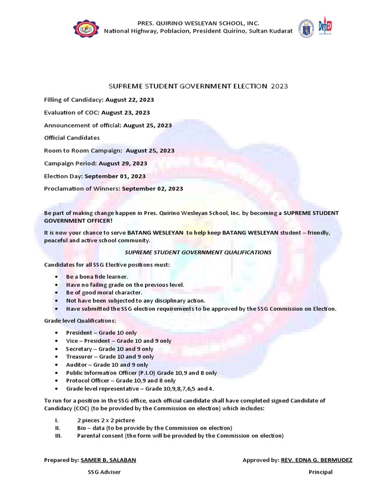 Supreme Student Government Election 2023 | PDF
