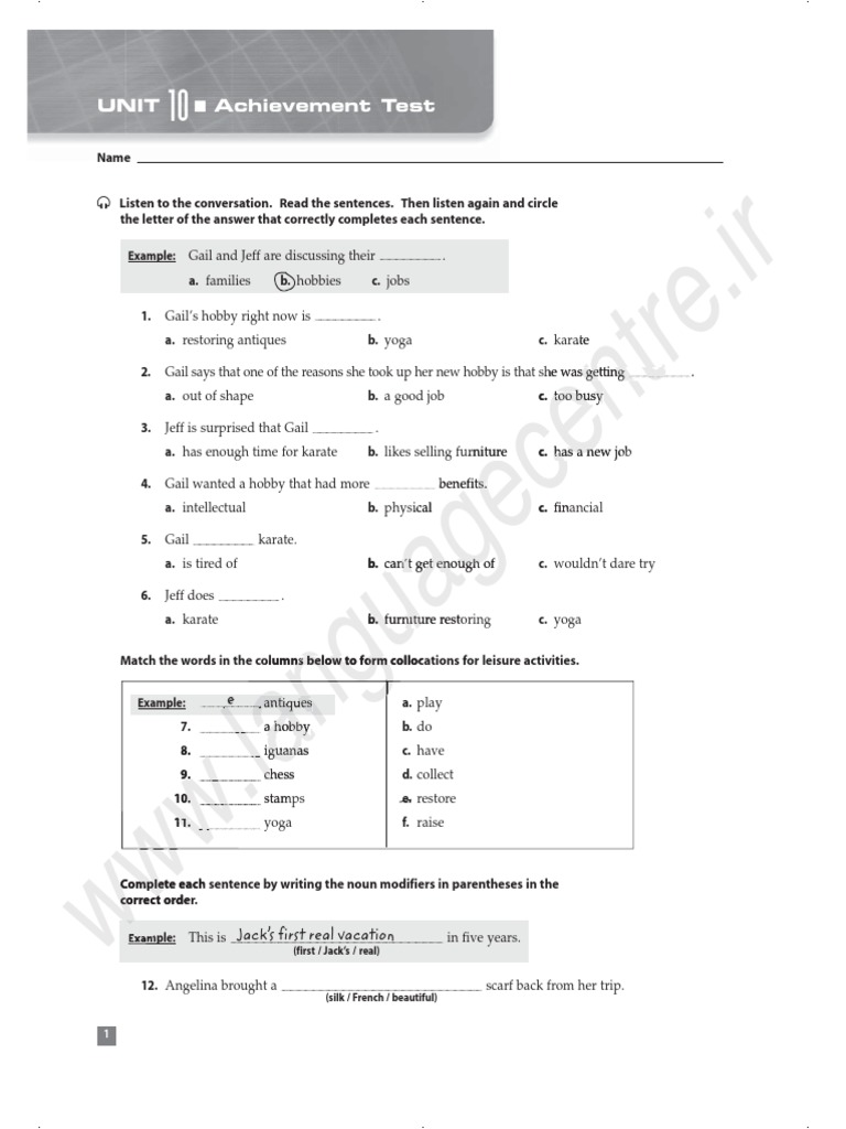 Summit 1 Unit 10 Test | PDF