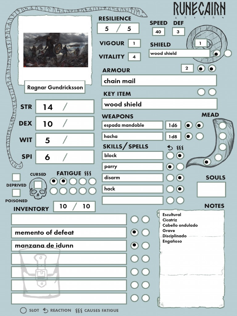 runecairn_character_sheet_fillable_v3.0 | PDF