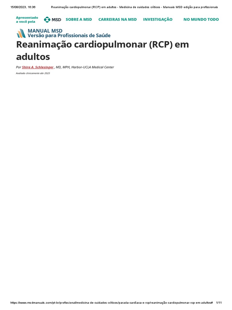 Reanimação Cardiopulmonar (RCP) em Adultos - Medicina de Cuidados ...
