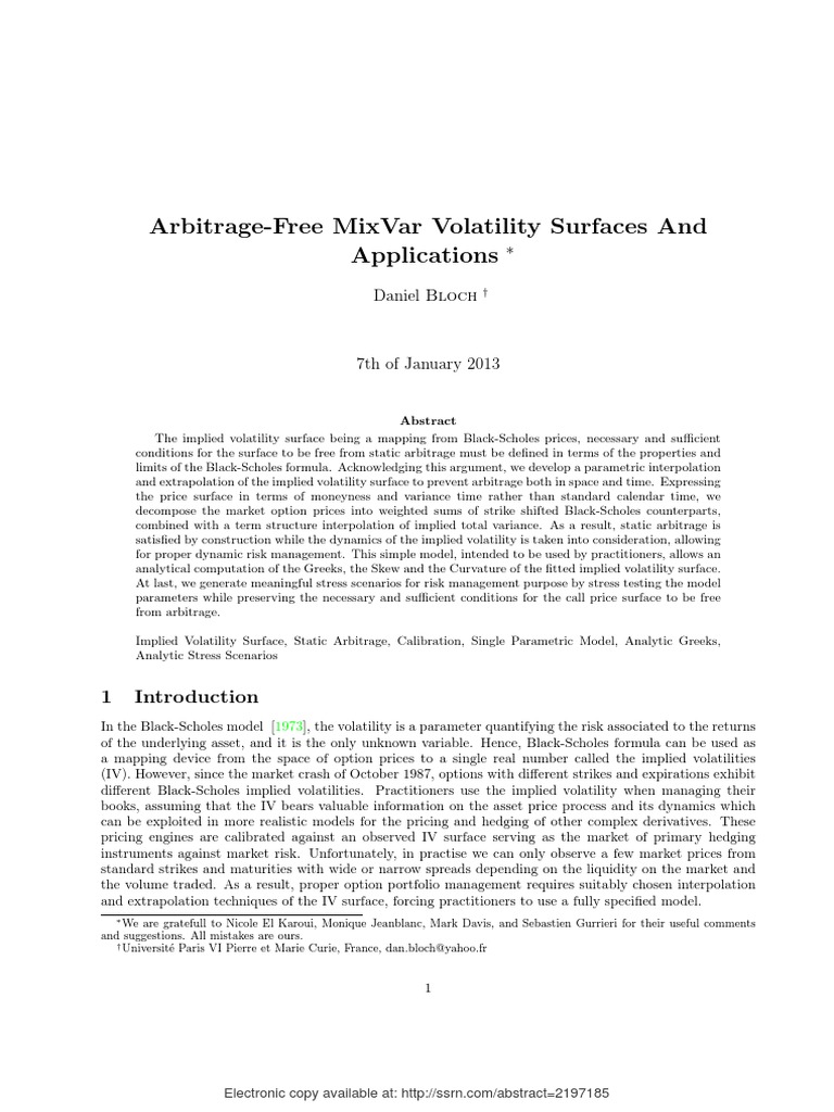 SSRN-id2197185 - Arbitrage-Free Mix Var Volatility Surfaces and ...