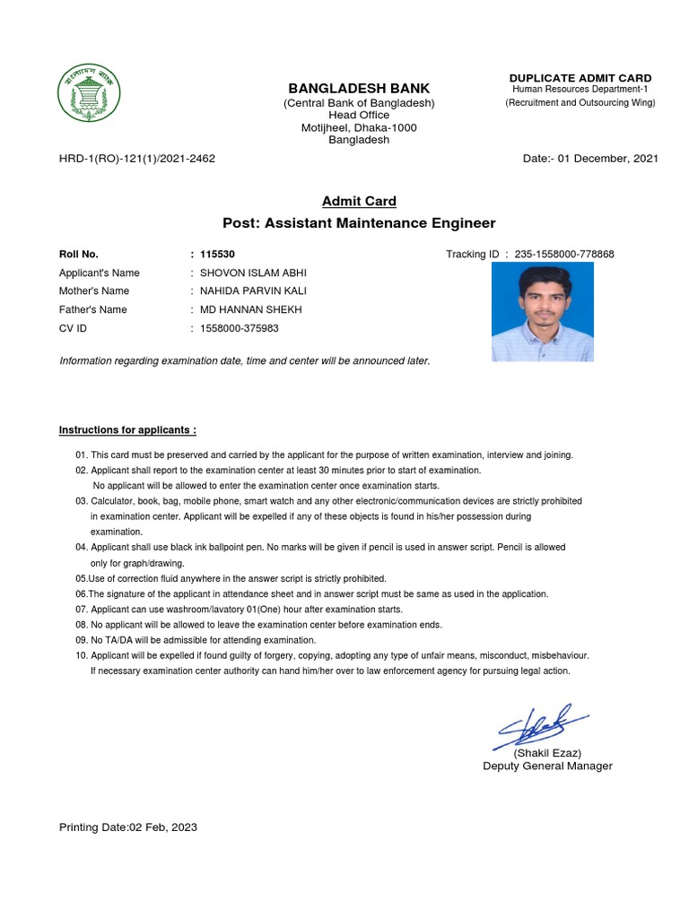 Bangladesh Bank Admit Card Guide | PDF