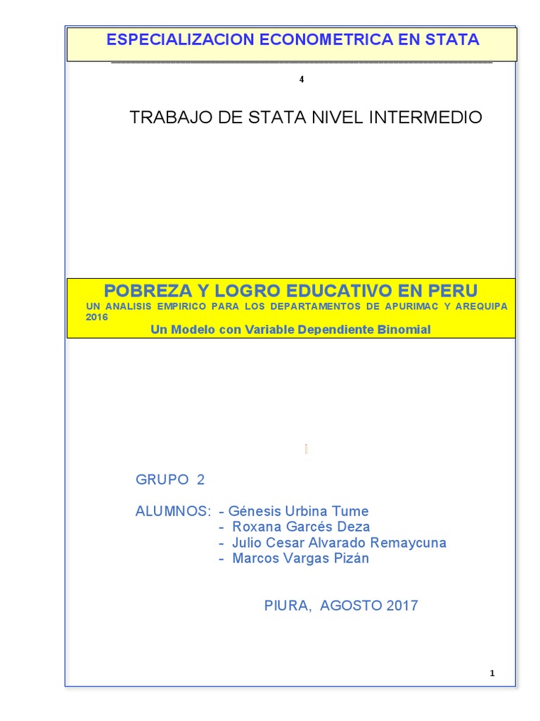 Trabajo Stata Nivel Intermedio - Grupo 2 | PDF | Crecimiento económico | Capital humano