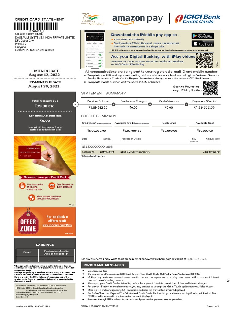 Credit Card Statement | Download Free PDF | Credit Card | Cash