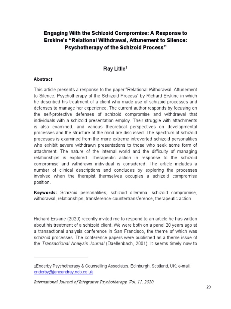 Engaging With The Schizoid Compromise A Response To Erskine's ...
