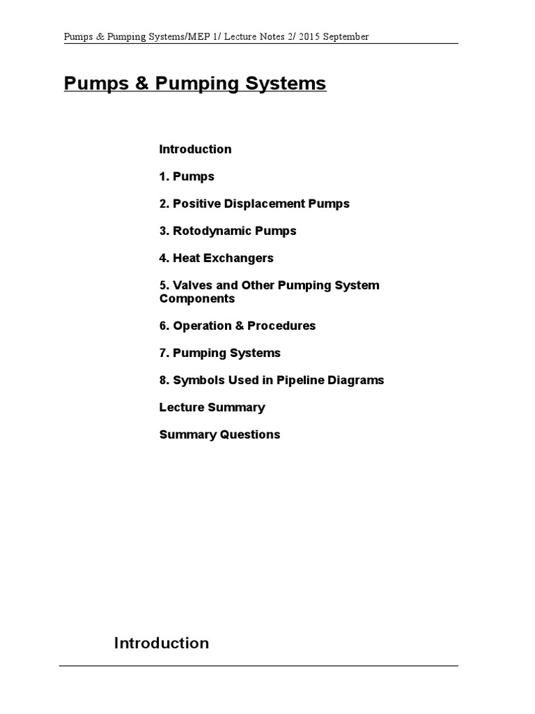 Pumps and Pumping Systems Notes | PDF