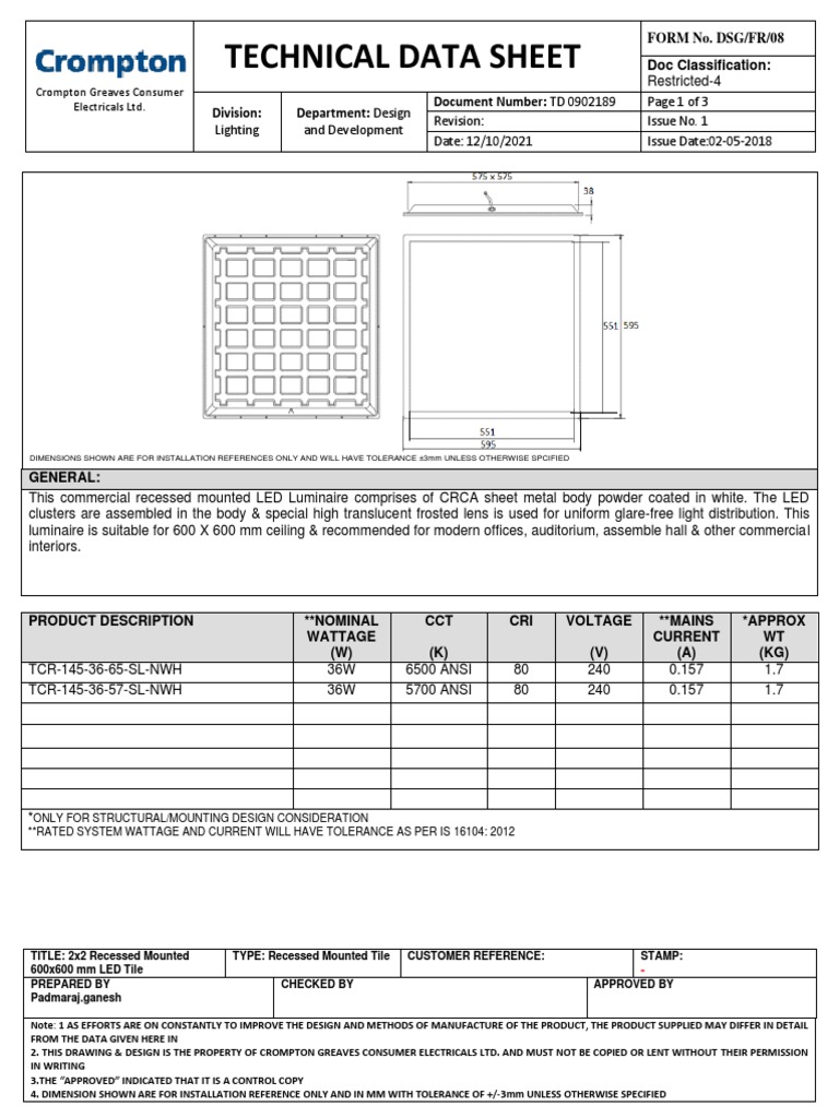 2023 08 16 13 05 41 2023 01 24 13 46 35 TDS-TCR-145-36-57-SL-NWH New 2x2 36W | PDF