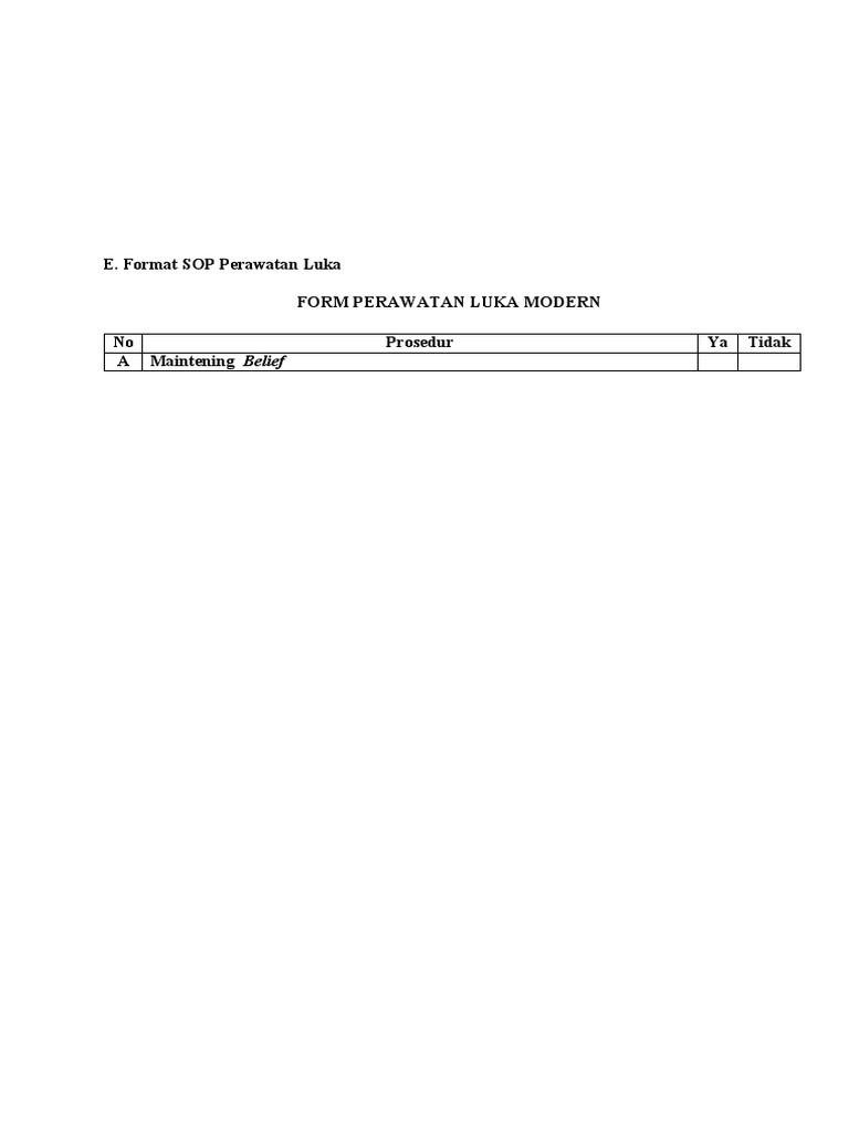 E. Format SOP Perawatan Luka Form Perawatan Luka Modern No Prosedur Ya Tidak A Maintening Belief ...