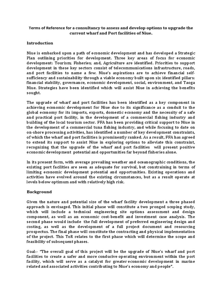 Niue Port Development Tor | PDF | Feasibility Study | Economies