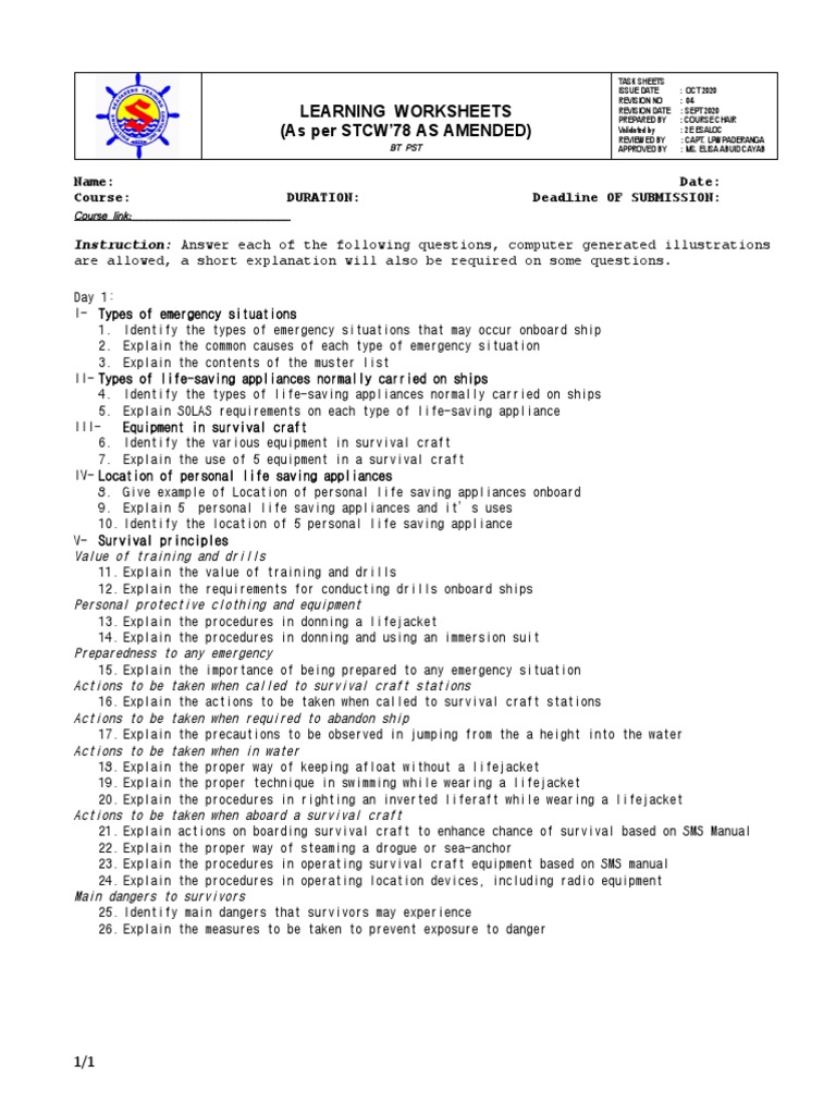 BT Worksheets PST | PDF
