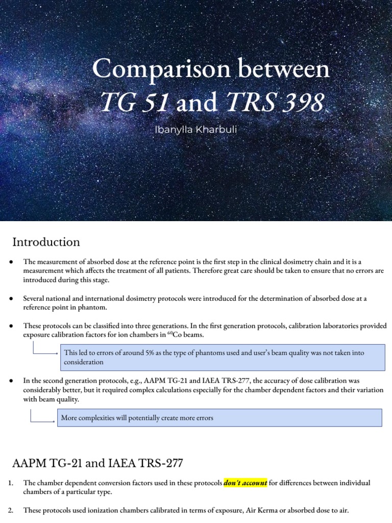 Tg51 Vs Trs398 | PDF | Dosimetry | Absorbed Dose