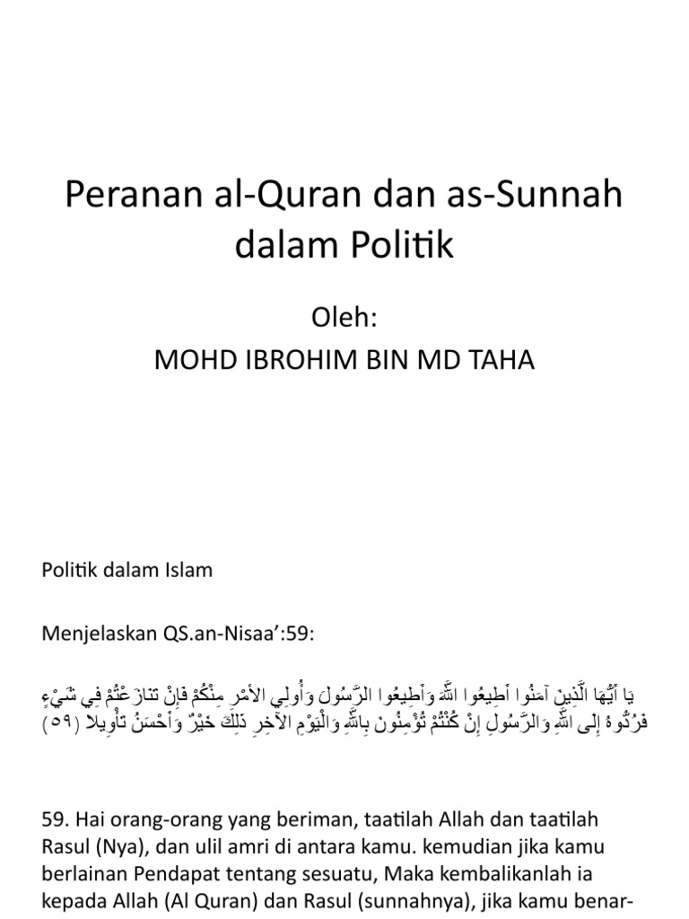 Al-Quran Dan Al-Sunnah Panduan Hidup-Politik | PDF