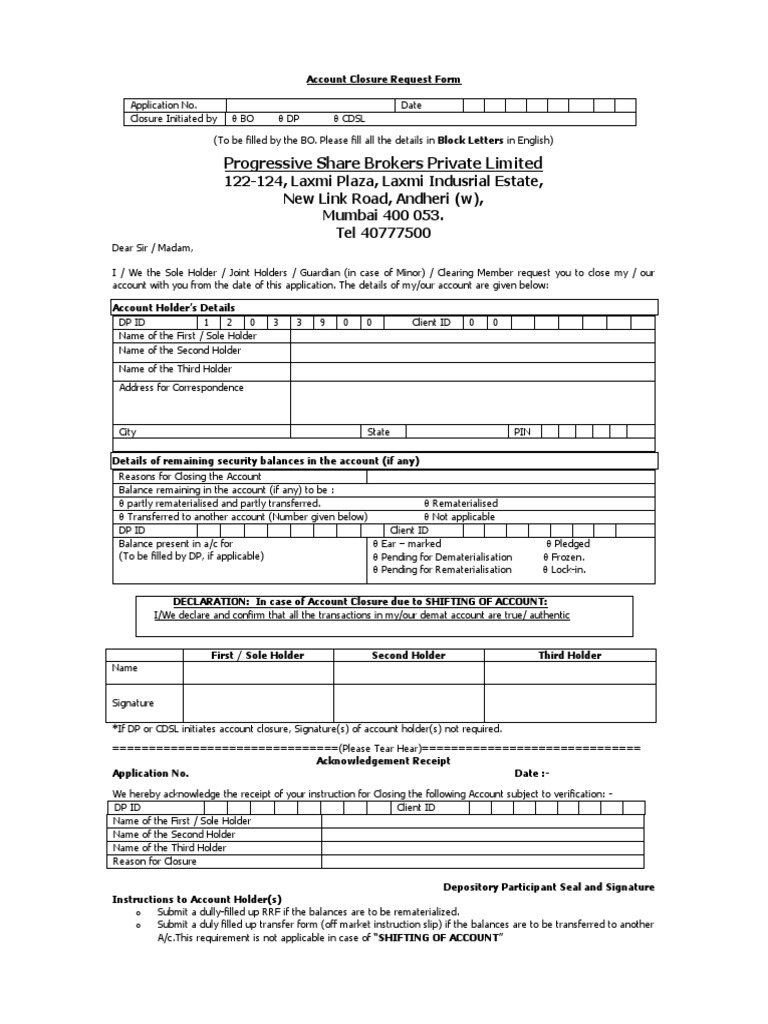 Progressive Closure Form | PDF | Service Industries | Financial Services