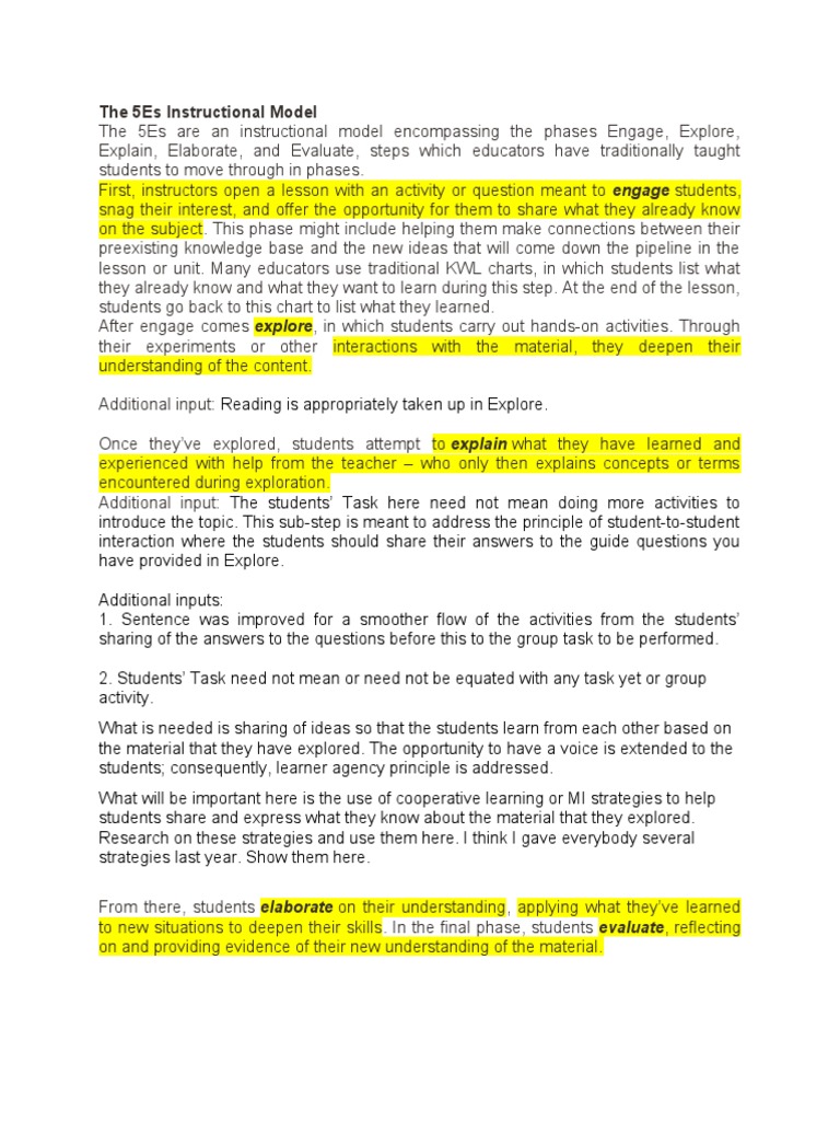 The 5es Instructional Model | PDF | Learning | Experience
