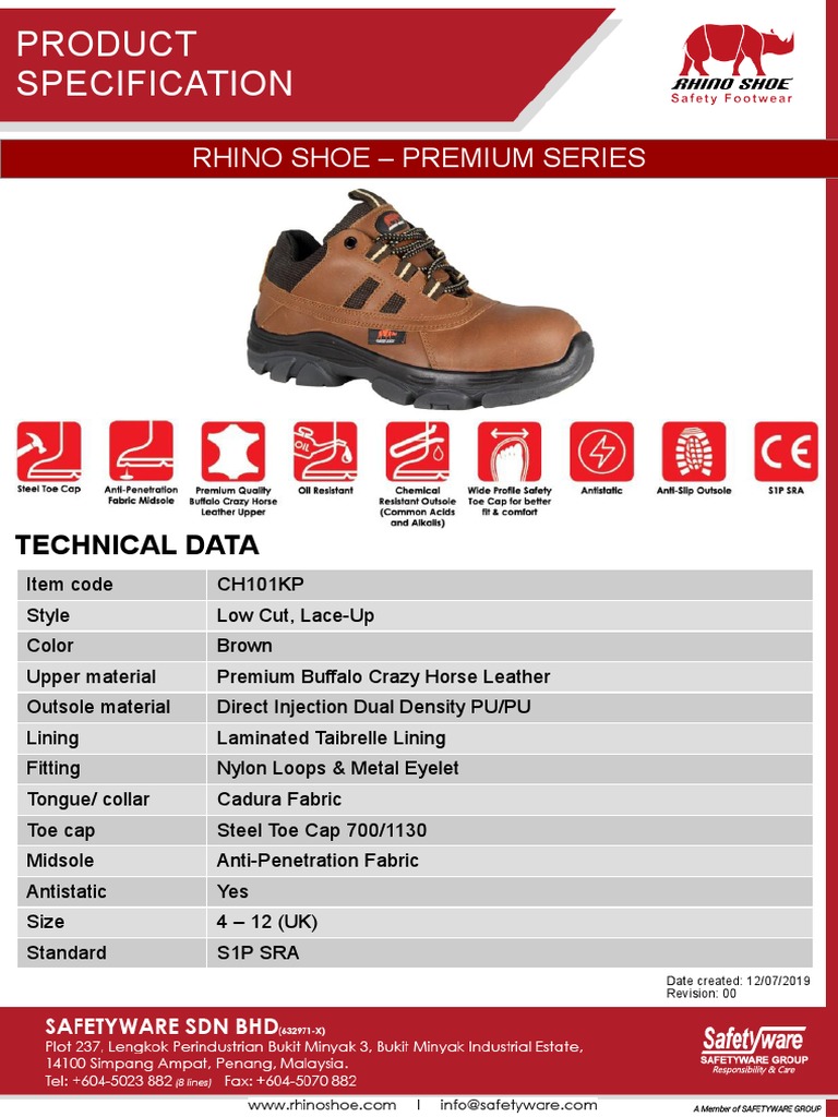 RHINO SHOE CH101KP Product Specification | PDF