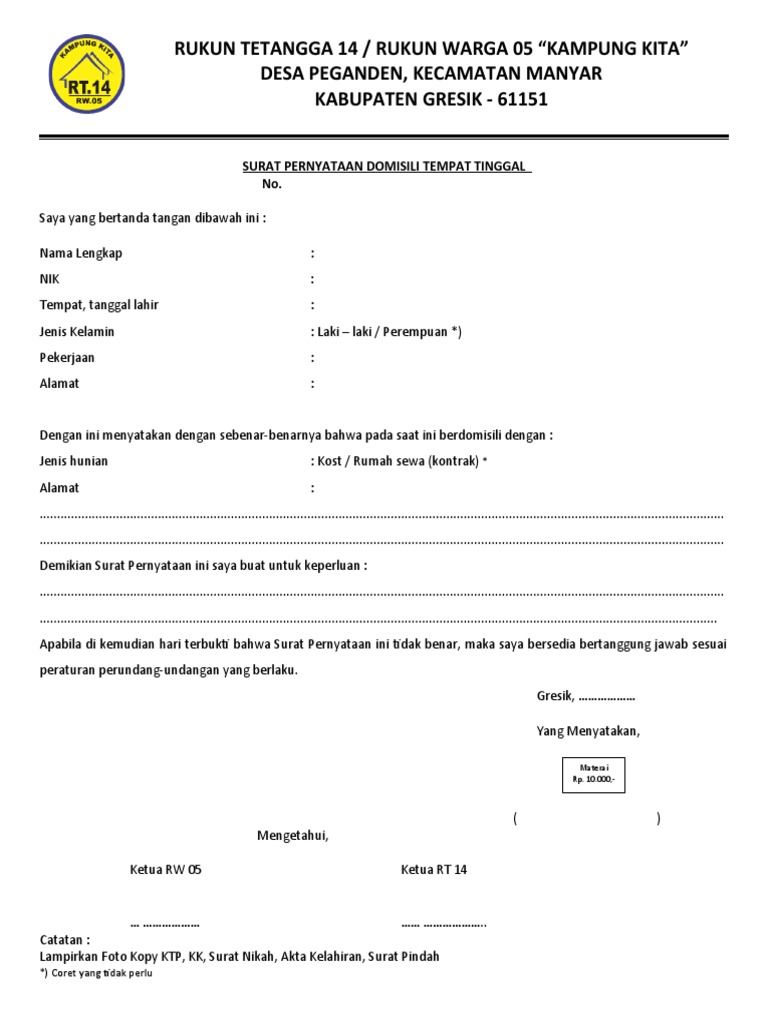 Surat Pernyataan Domisili Tempat Tinggal | PDF Surat Pernyataan Domisili Tempat Tinggal | PDF