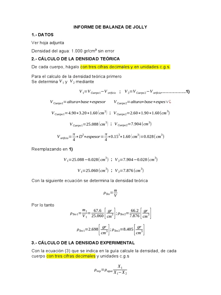 Informe de Balanza de Jolly | PDF
