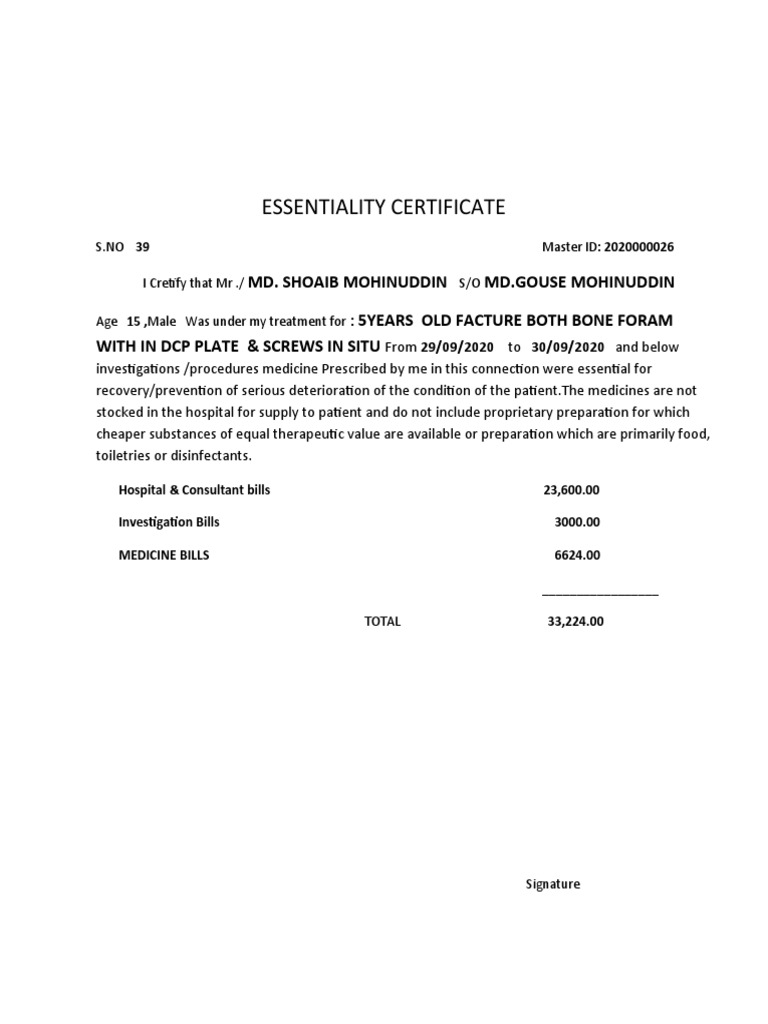 ESSENTIALITY CERTIFICATE | PDF
