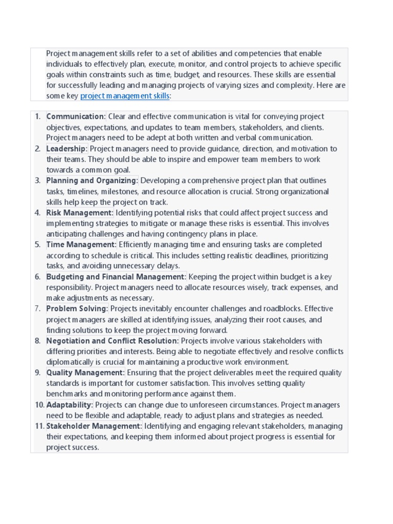 What Is The Project Management Skills | PDF | Project Management | Cognition