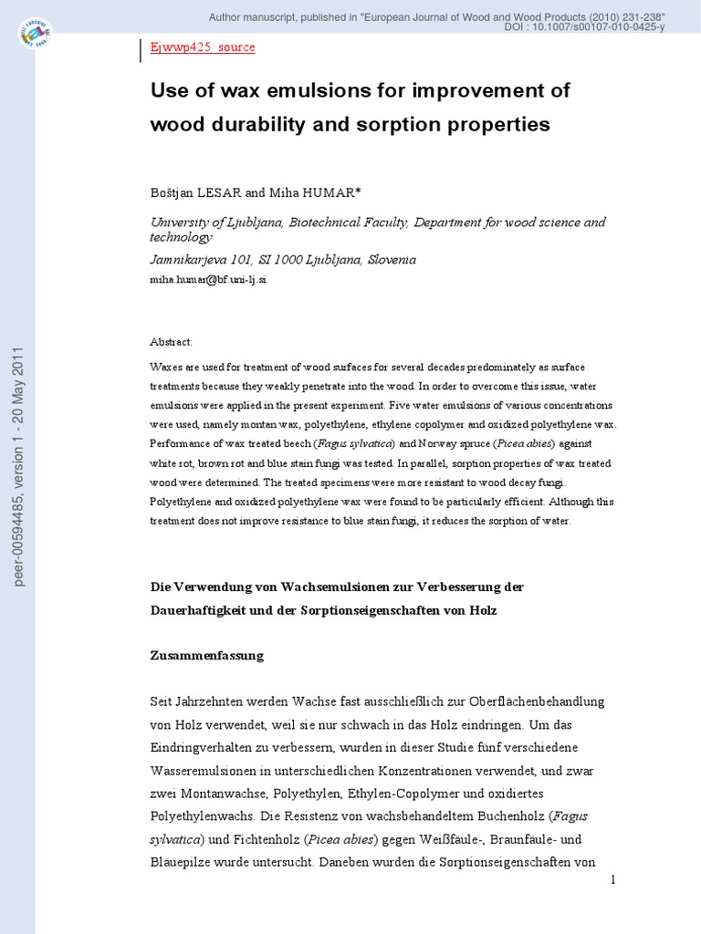 Use of Wax Emulsions For Improvement of | PDF