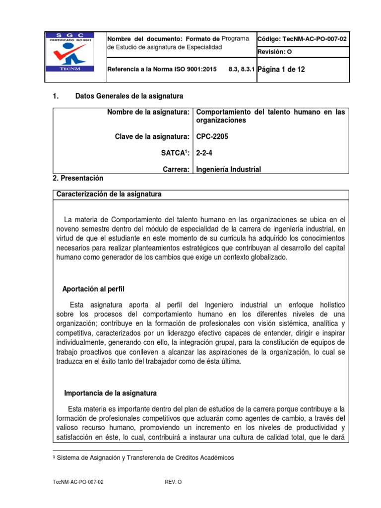 CYC-2205 Comportamiento Talento Humano | PDF