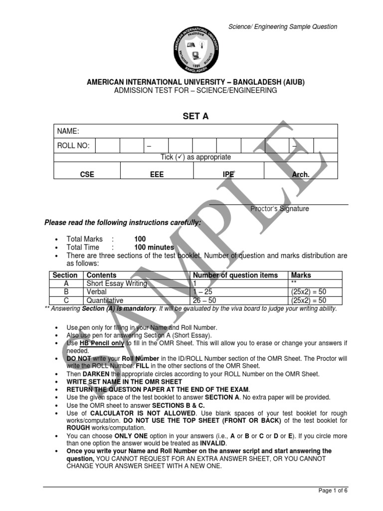 Fe Sample Admission Question | PDF