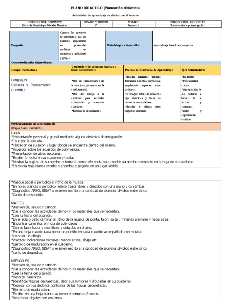Planeacion Semana 1 | PDF | Educación de la primera infancia | Aprendizaje