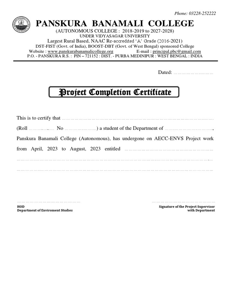 Certificate Format - ENVS Project-2 | PDF