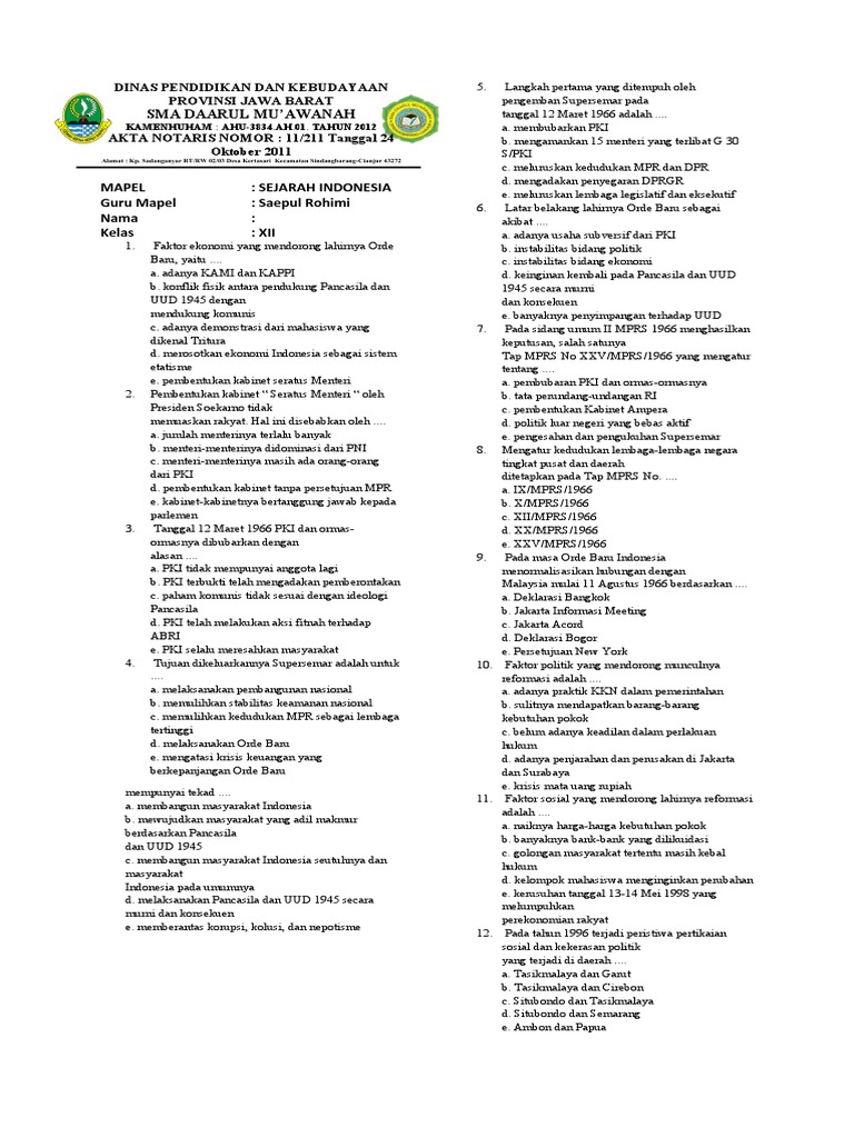 Soal Uas Kls 12 | PDF