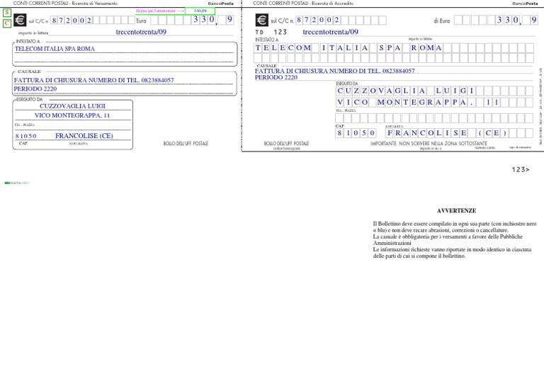 130-bollettino postale compilabile due sezioni2 | PDF