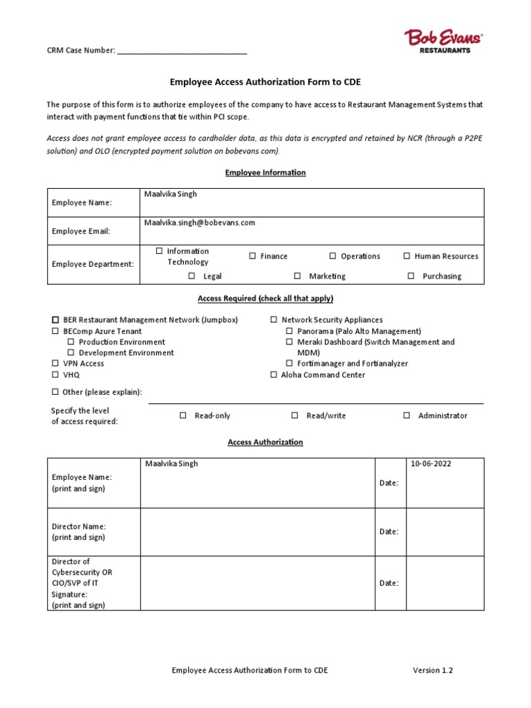 Employee Access Authorization Form | PDF | Security Engineering | Crime ...