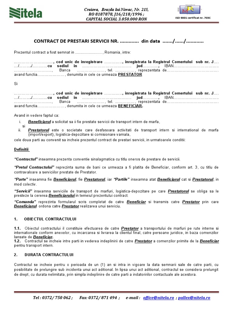 Contract Prestari Servicii Transport | PDF