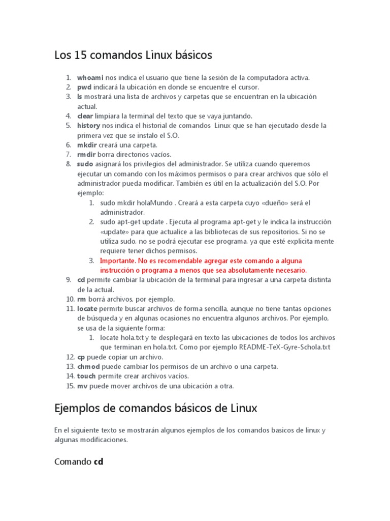Los 15 Comandos Linux Básicos | PDF
