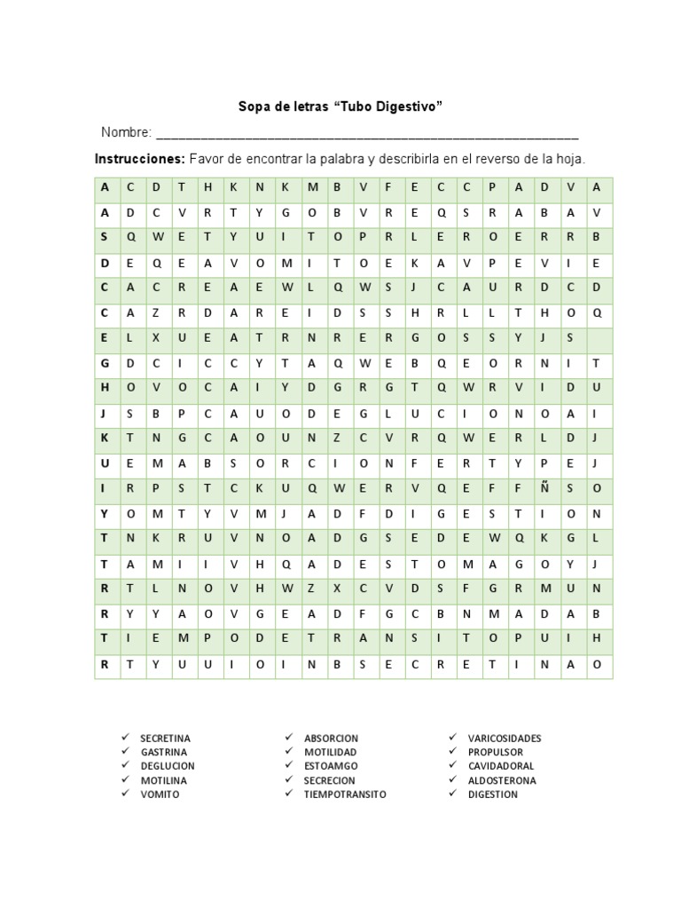 SOPA DE LETRAS | PDF | Sistema digestivo | Gastroenterología