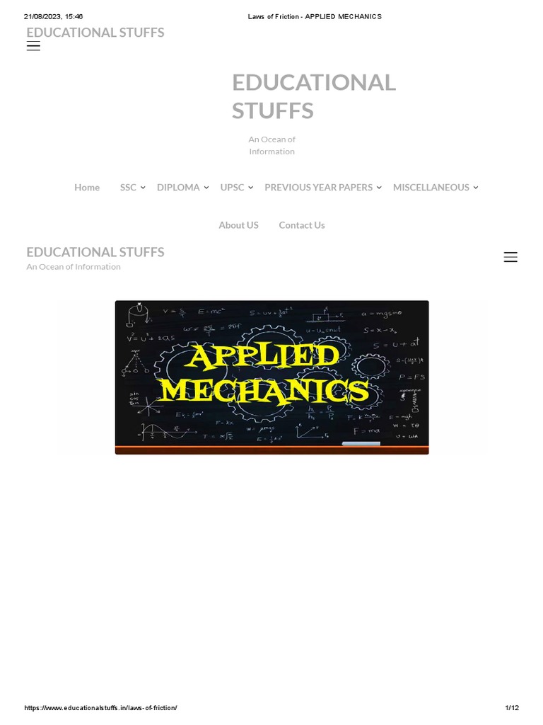 Laws of Friction - Applied Mechanics | PDF | Friction | Mechanical ...