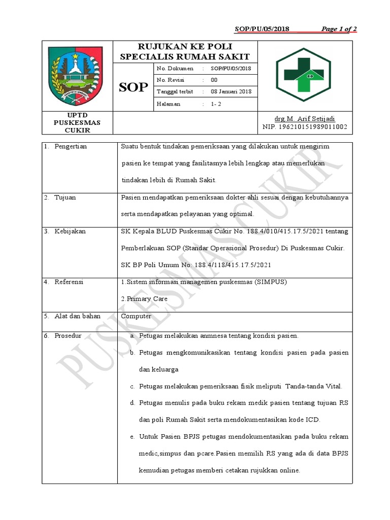 Sop-Pu-05 Sop Rujukan Ke Poli Specialis Rumah Sakit | PDF