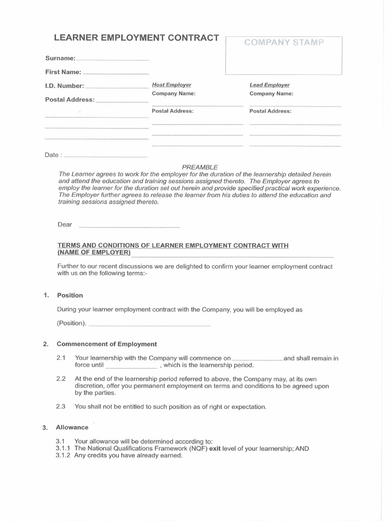 Learner Employment Contract | PDF