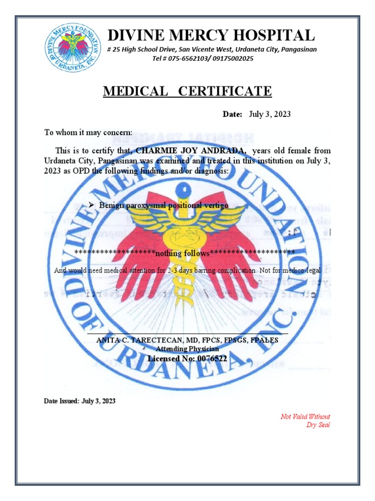 Med Cert, Abstract Dra Anita. | PDF