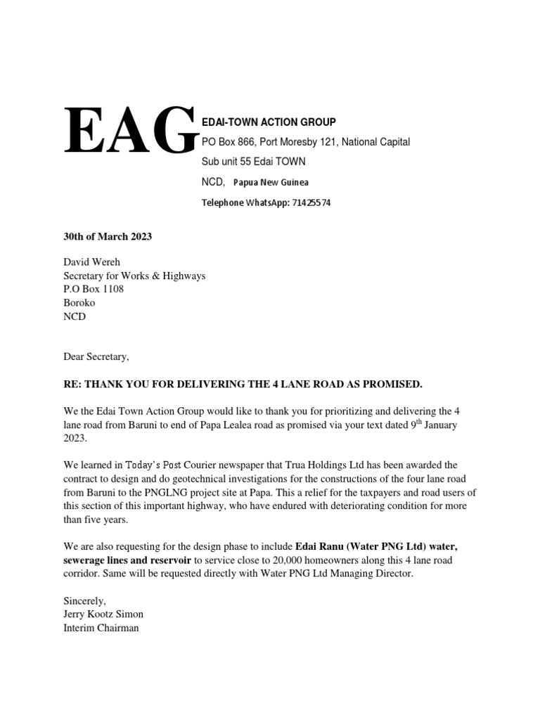 Thank You Letter To Secratary David Wereh | PDF