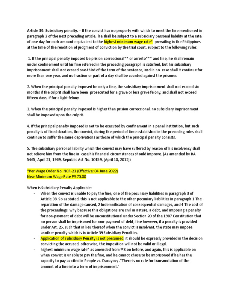 Article 39 Subsidiary Penalties | Download Free PDF | Fine (Penalty ...