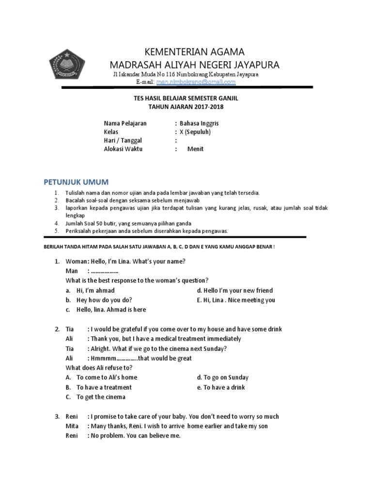 Soal Ujian Kelas X Ma/sma Semester Genap | PDF | Composers | Libraries