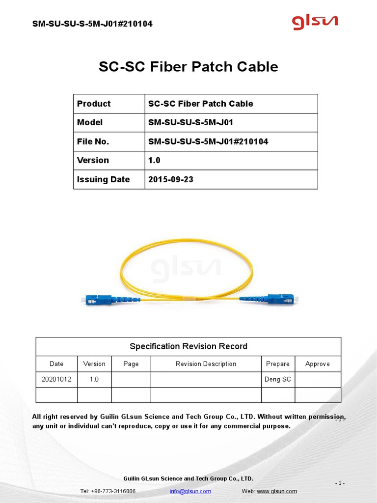 Os2 SM SC Upc To SC Upc 5m Simplex Fiber Optic Patch Cable Data Sheet ...