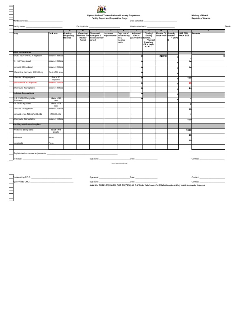 TB Medicines Order Form Uganda | PDF