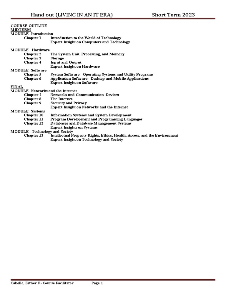 Handout Chapter 1 Intro To The World of Technology Short Term 2023 ... Handout Chapter 1 Intro To The World of Technology Short Term 2023 ...