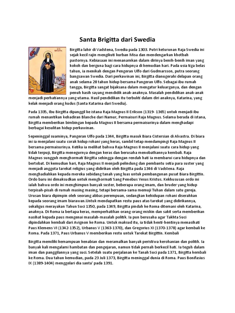 Kisah Santa Brigitta dari Swedia | PDF