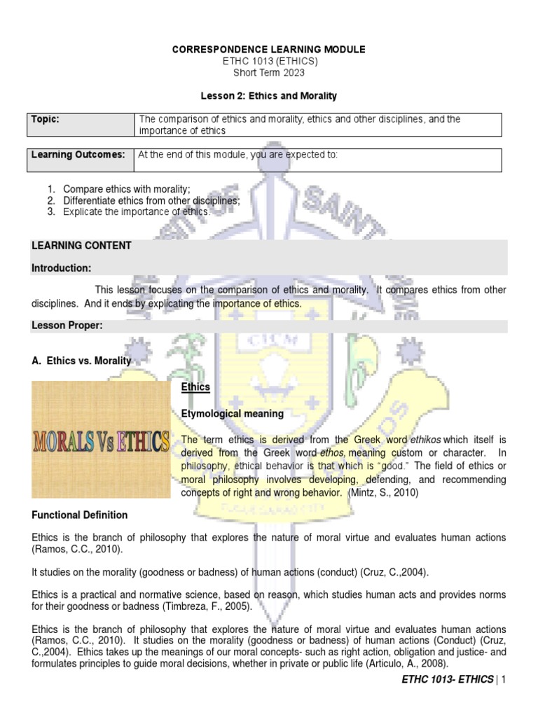 MODULE ETHC 1013 Lesson 2 | PDF