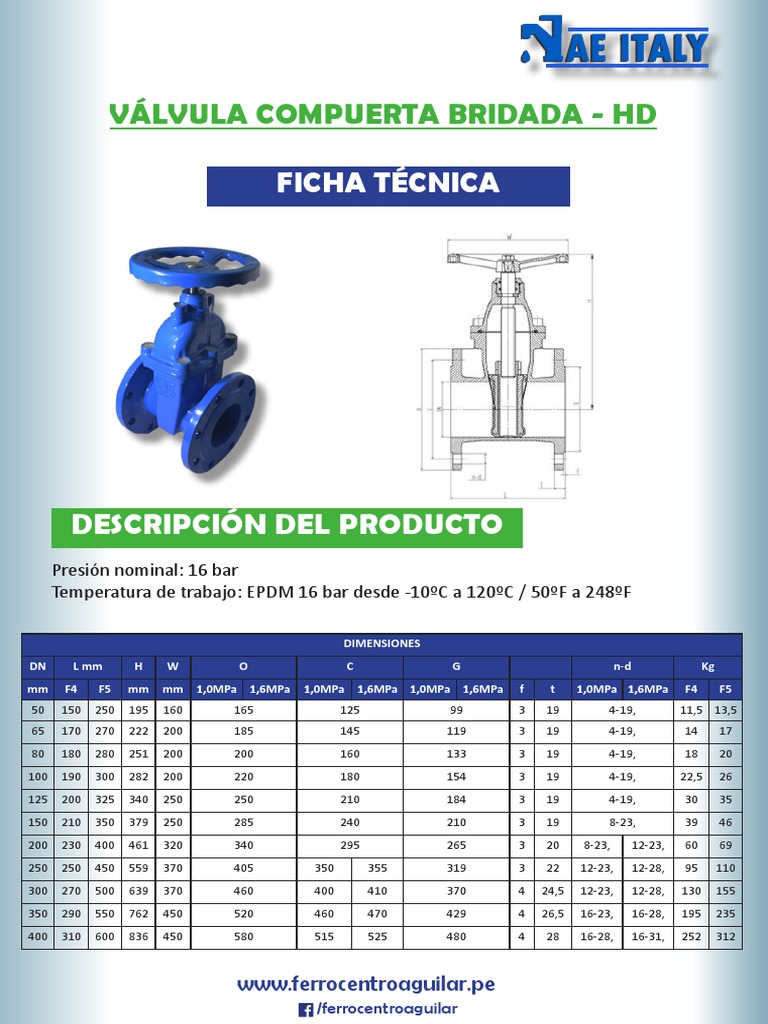 Ficha Técnica Válvula Compuerta Bridada (2) | PDF