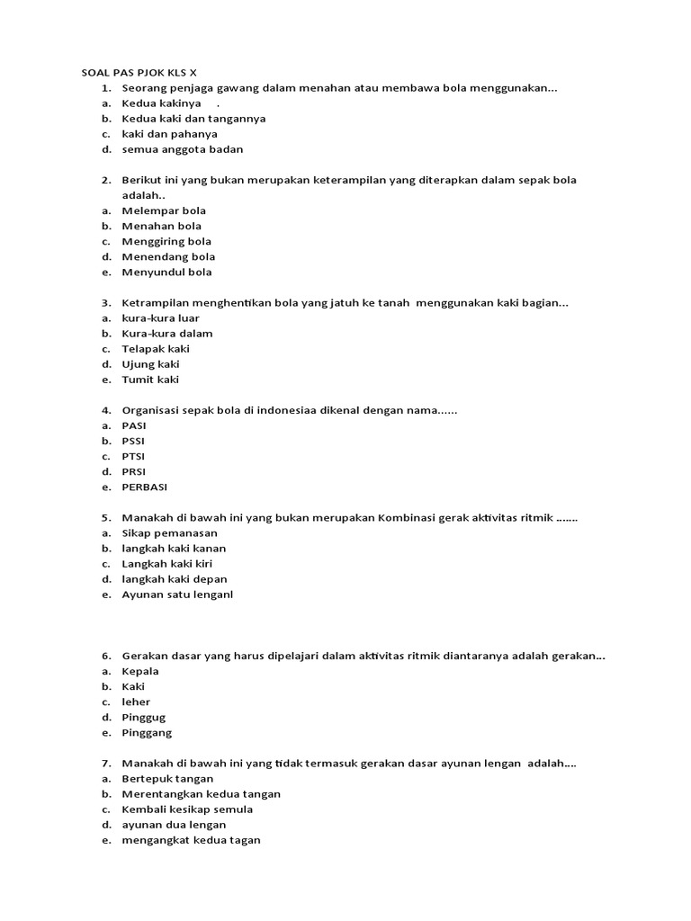 Soal Penjas X | PDF