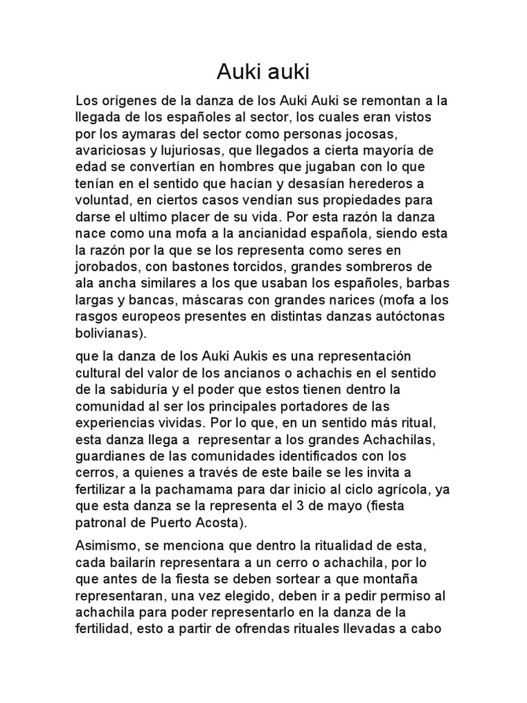 Danza Auki Auki: Ritual y Cultura Andina | PDF | Historia