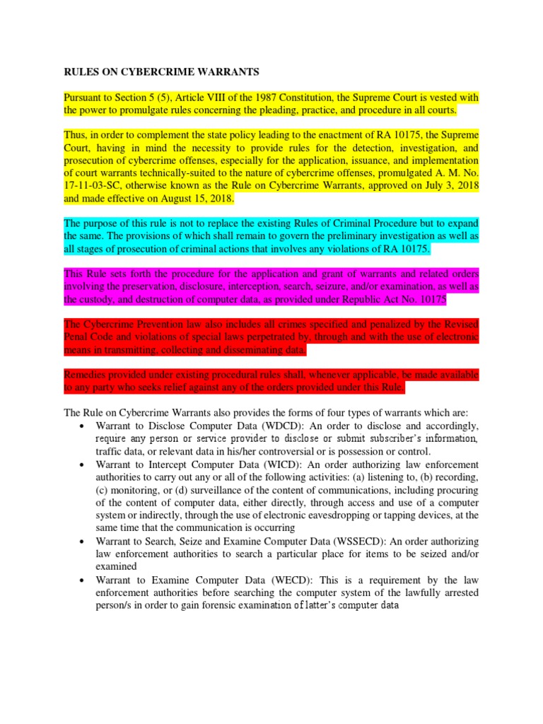 Rules On Cybercrime Warrants | PDF | Cybercrime | Crime & Violence